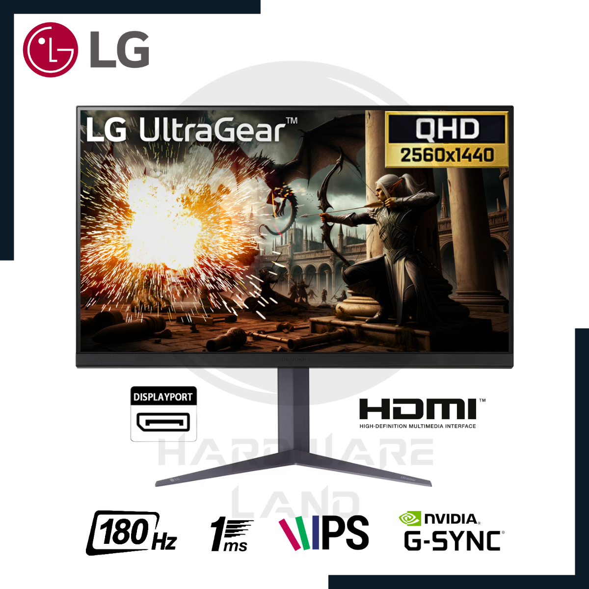 MONITOR GAMING LG ULTRAGEAR 27GS75Q-B 27" 2560x1440 QHD IPS 180HZ 1MS HDMI DISPLAYPORT NVIDIA GSYNC